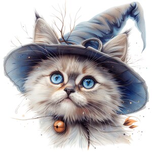 Cat With a Witch Hat Clipart Bundle, 16 High-quality JPG, Craft Art ...
