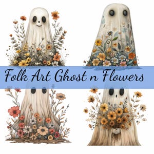 Cute Folk Art Ghost Clipart Bundle, 16 High-quality JPG, Craft Art ...