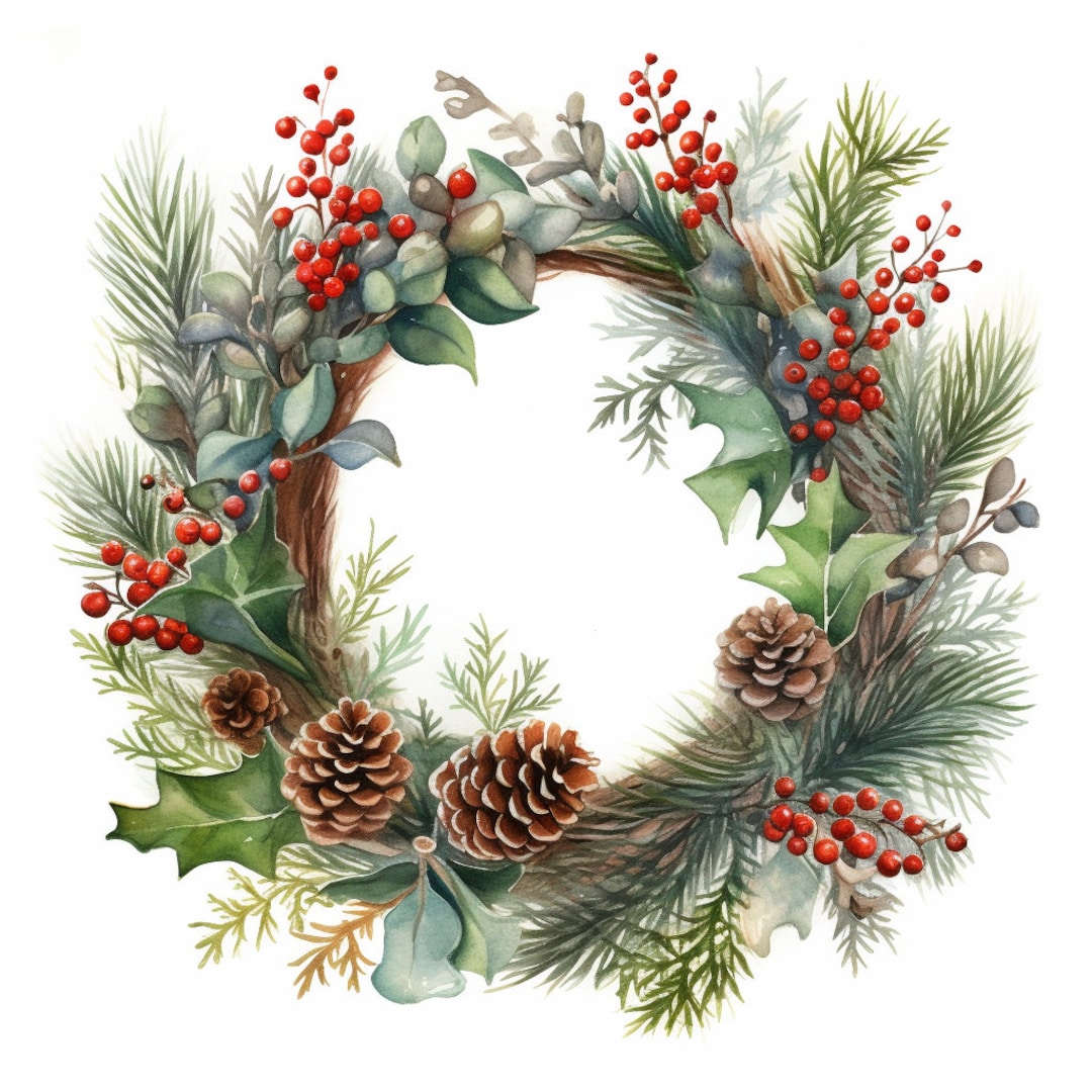 14 Christmas Winter Wreath Clipart Bundle, 14 High-quality JPG, Nursery ...