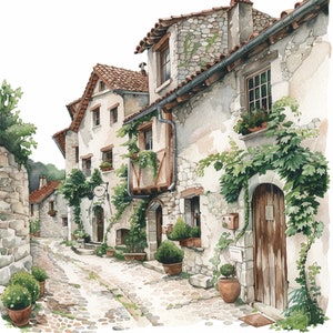 Old Stone Houses in a Row Clipart Bundle, 15 High-quality JPG, Craft ...