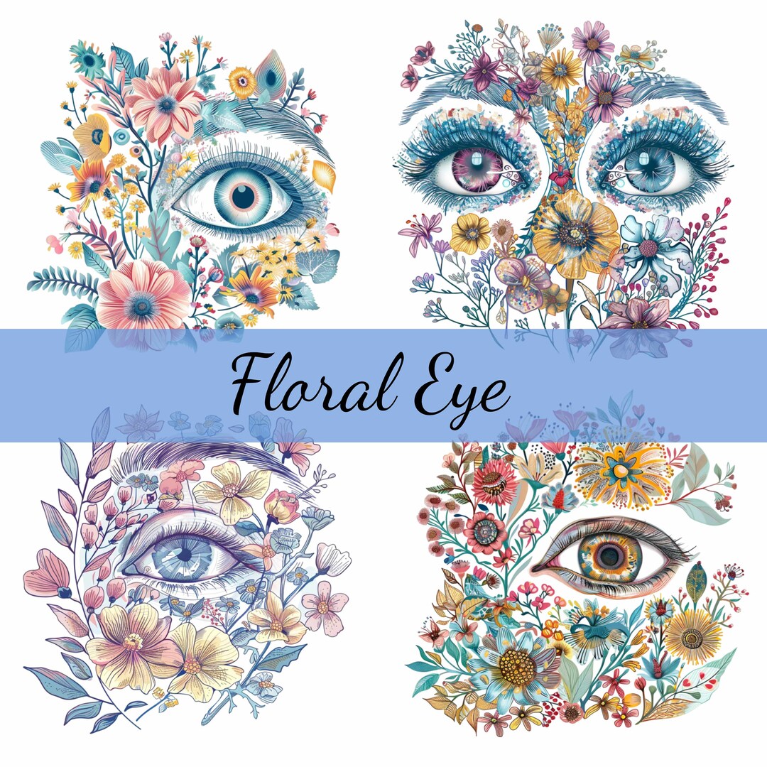 Floral Eye Flowers Clipart Bundle, 15 High-quality JPG, Craft Art, Card ...