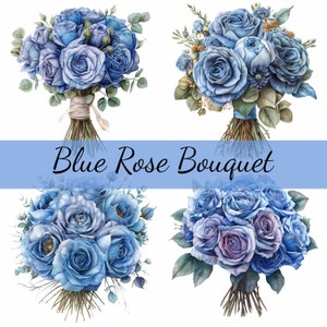 Blue Rose Flower Bouquet Clipart Bundle, 15 High-quality JPG, Craft Art ...