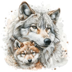 16 Wolf With Pups Clipart Bundle, 16 High-quality JPG, Craft Art, Card ...