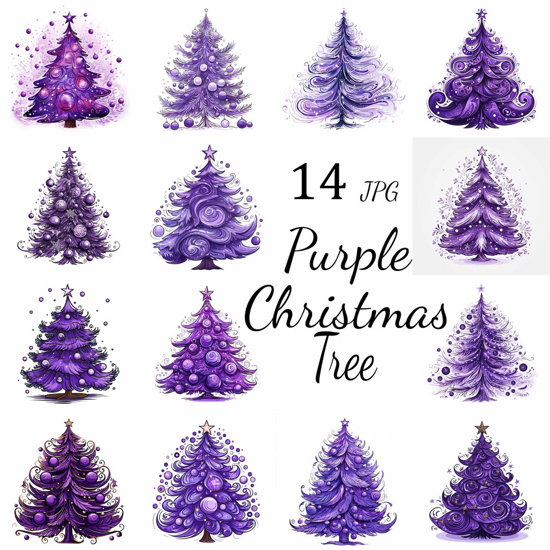 14 Purple Doodle Tree Clipart Bundle, High-quality JPG, Nursery Art ...