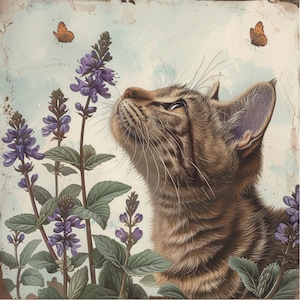 Cat in Purple Catmint Flowers Clipart Bundle, 16 High-quality JPG ...