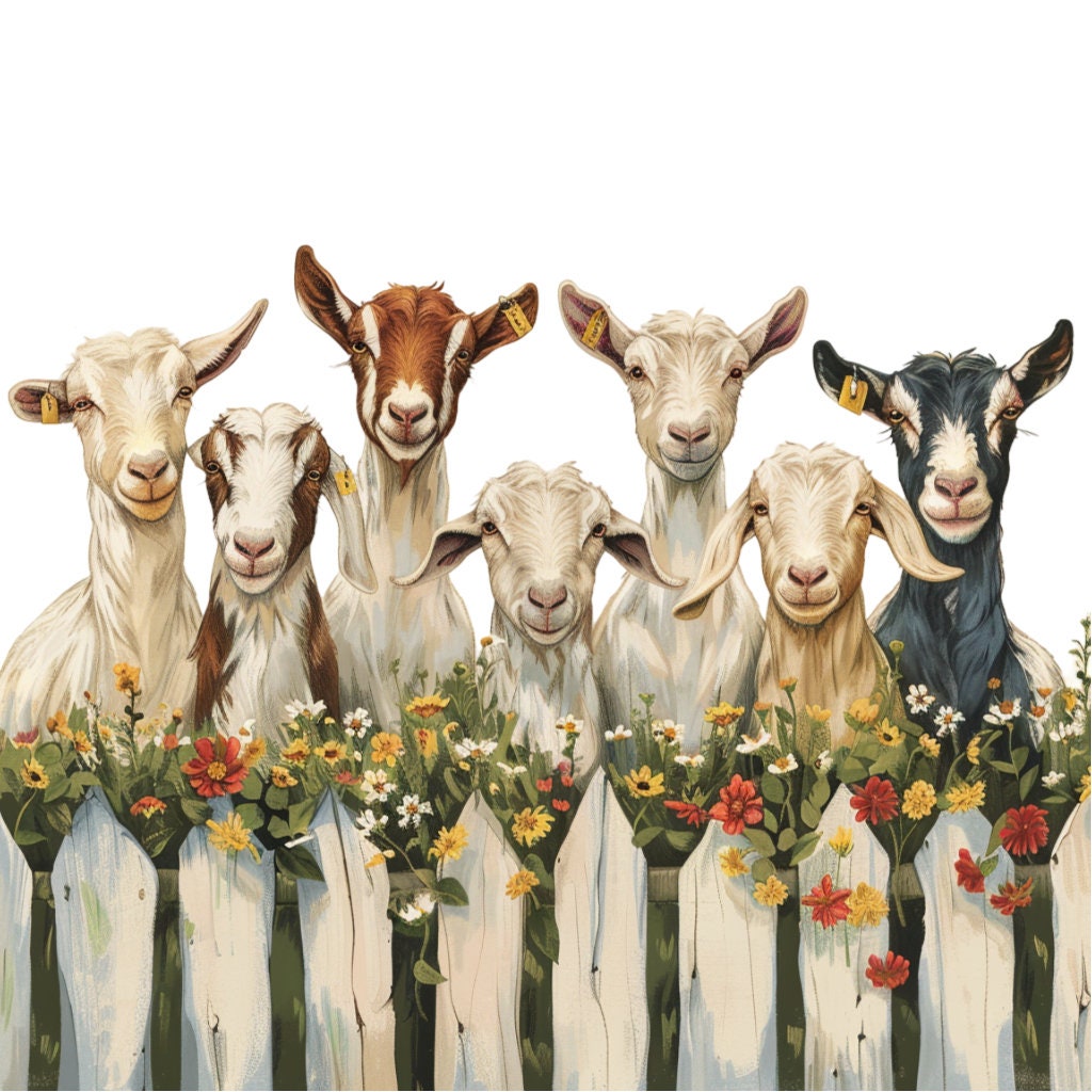 16 Cute Goats on a Farm Fence Clipart Bundle, 16 JPG and PNG, Craft Art ...