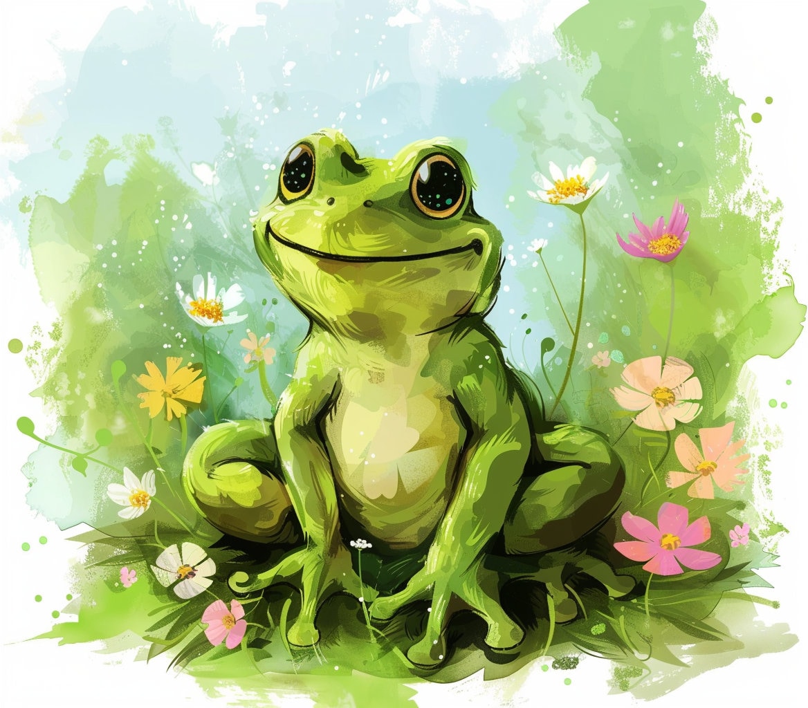 Cute Frog With Flowers Clipart Bundle, 12 High-quality JPG, Craft Art ...