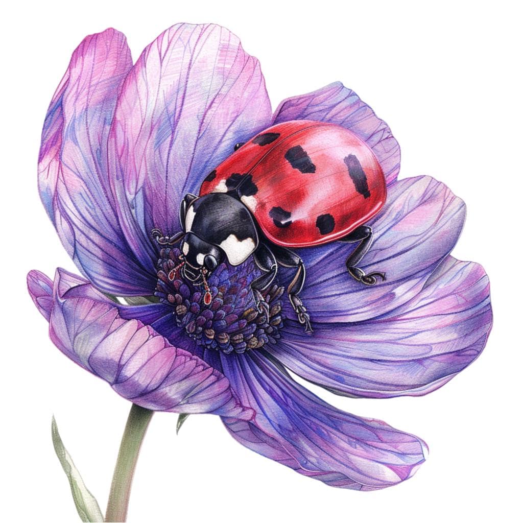 16 Ladybug on Flower Clipart Bundle, 16 High-quality JPG, Craft Art ...