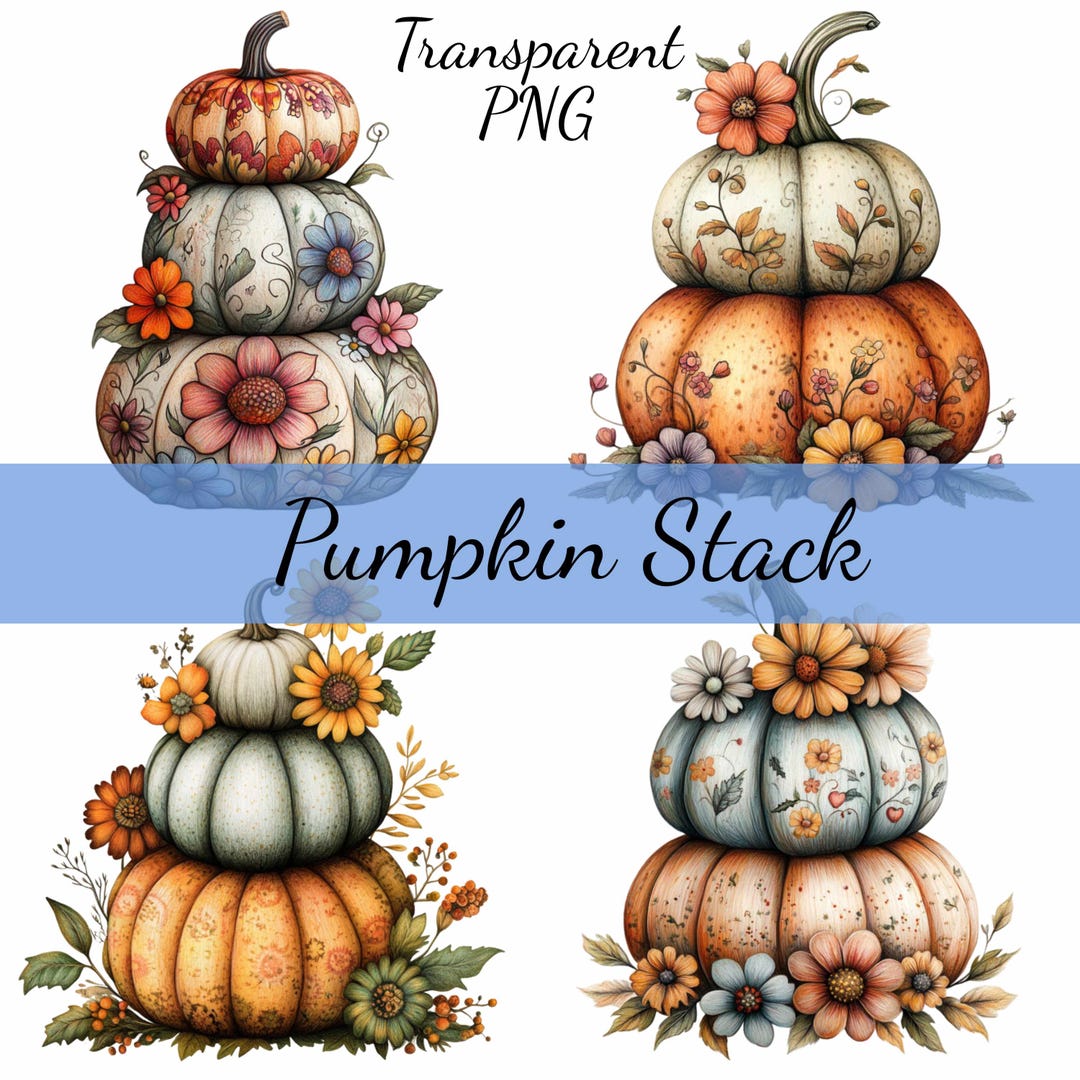 16 Folk Art Pumpkin Stack Clipart Bundle, 16 Transparent PNG, Craft Art ...