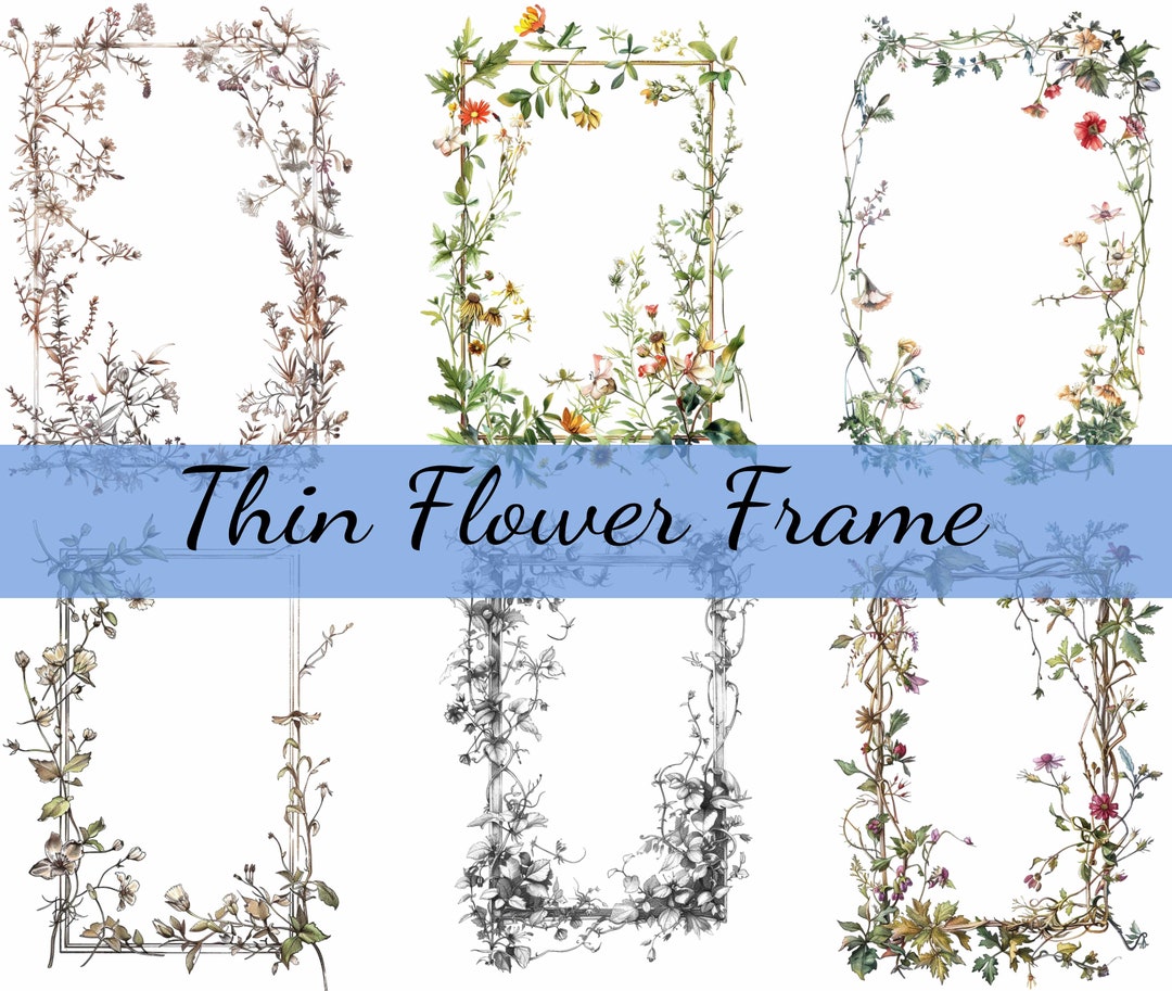 15 Thin Flower Frame Clipart Bundle, 15 High-quality JPG, Craft Art ...