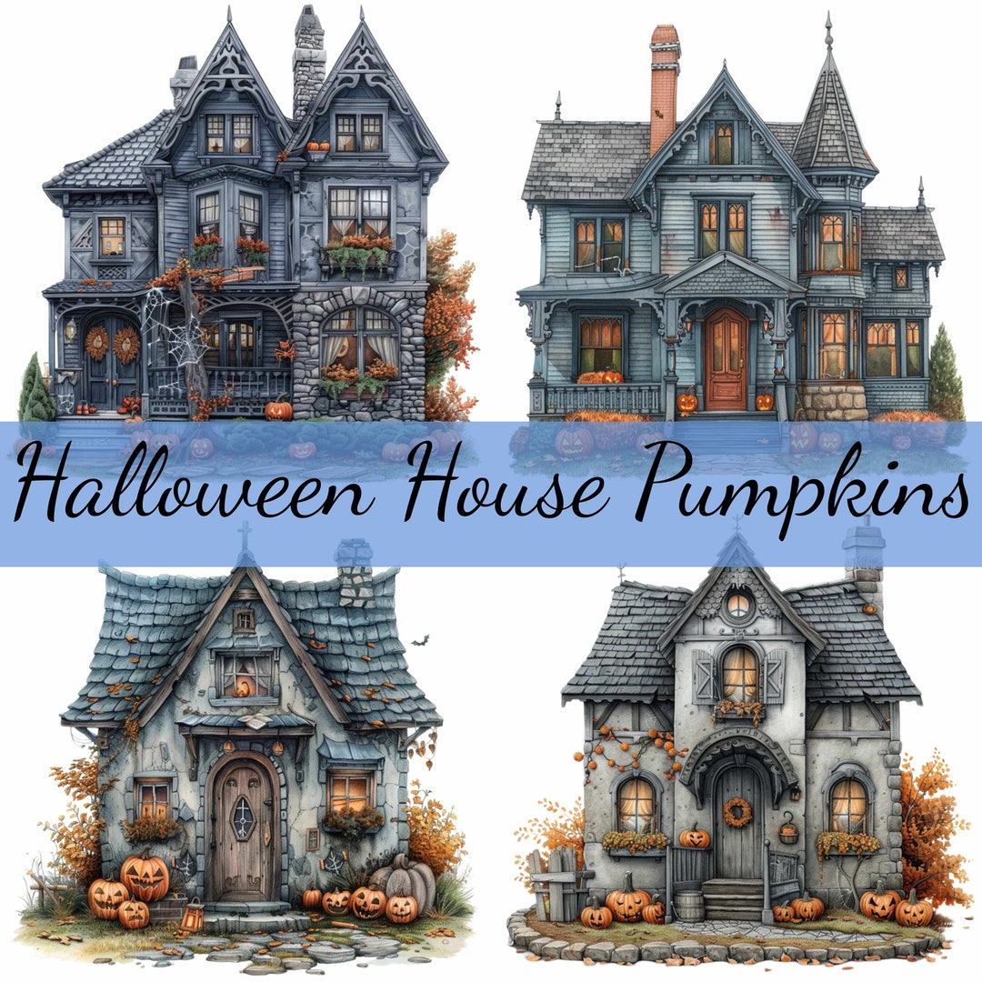 16 Halloween House Pumpkins Clipart Bundle, 16 High-quality JPG, Craft ...