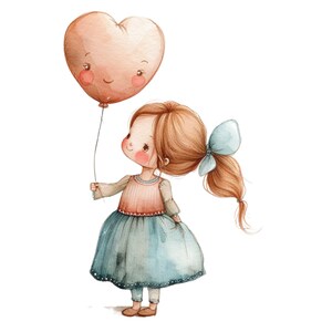 Cute Girl With Balloon Clipart Bundle, 15 High-quality JPG, Craft Art ...