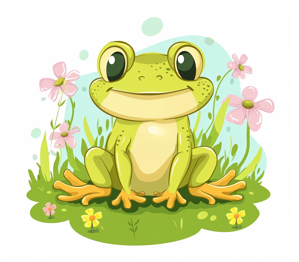 Cute Frog With Flowers Clipart Bundle, 12 High-quality JPG, Craft Art ...