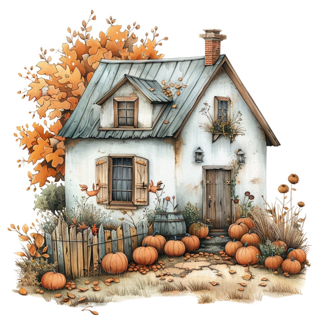 Farm House With Pumpkins Clipart Bundle, 15 High-quality JPG, Craft Art ...