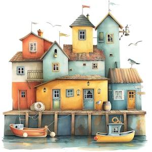 16 Folk Art Harbor Shops Clipart Bundle, 16 High-quality JPG, Craft Art ...