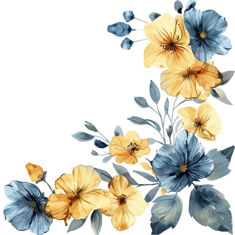 16 Blue Yellow Flower Corner Frame Clipart Bundle, 16 High-quality JPG ...