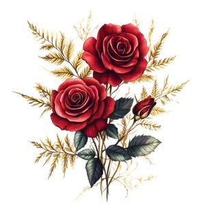 Red Roses With Gold Clipart Bundle, 16 JPG and Transparent PNG Download ...