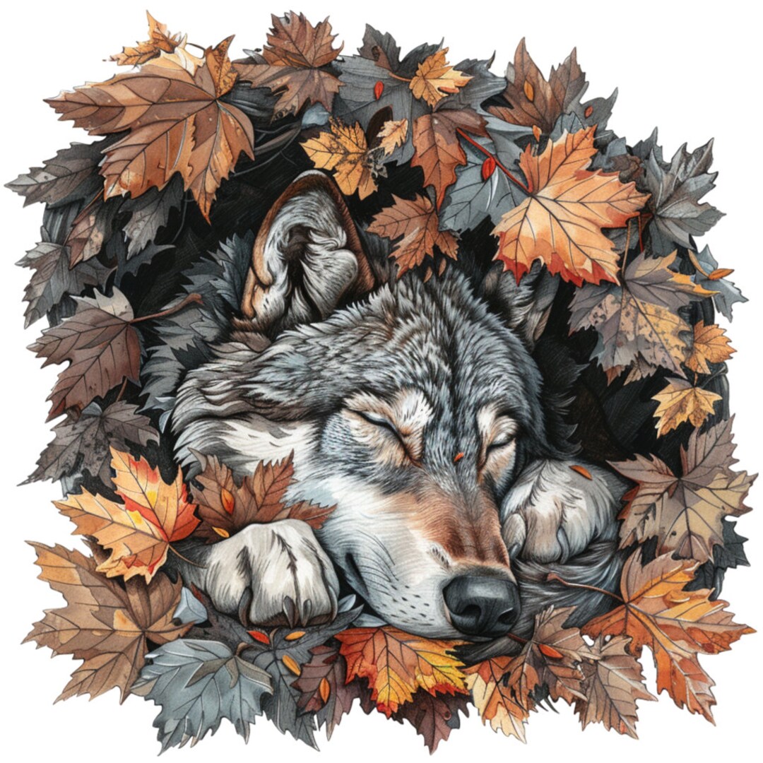Wolf in Leaves Clipart Bundle, 15 High-quality JPG, Craft Art, Card ...
