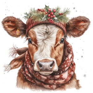 Christmas Cow Clipart Bundle, 15 High-quality JPG, Craft Art, Card ...