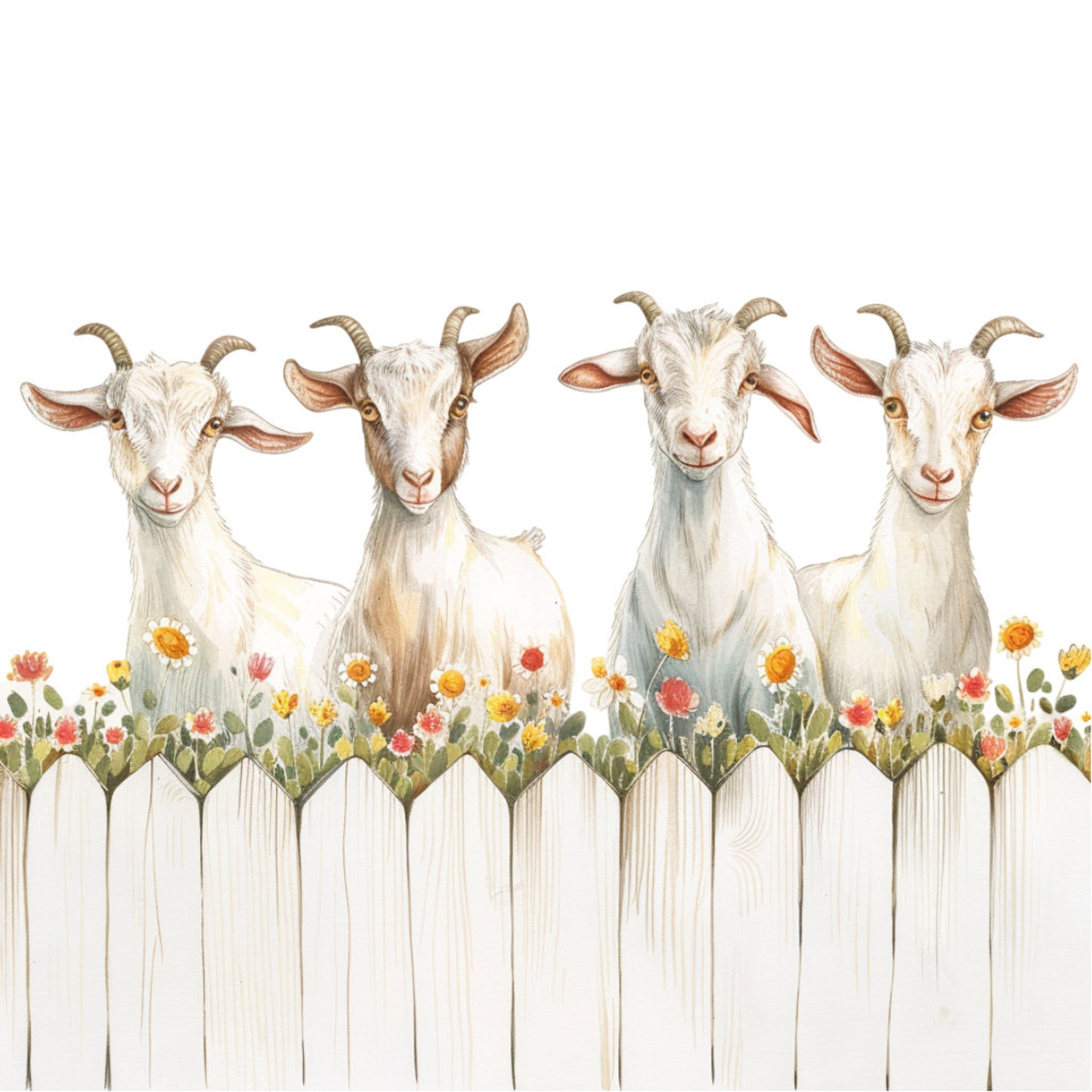 16 Cute Goats on a Farm Fence Clipart Bundle, 16 JPG and PNG, Craft Art ...