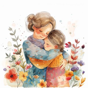 Mom and Child With Flowers Clipart Bundle, 16 High-quality JPG, Craft ...