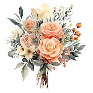 12 Peach Flower Wedding Bouquet Clipart Bundle, High-quality JPG, Craft ...