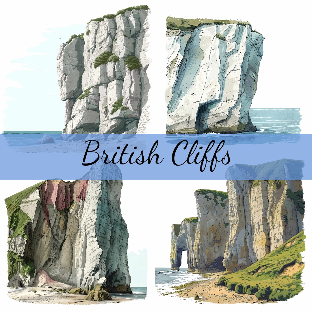 16 British Cliffs at Sea Clipart Bundle, 16 High-quality JPG, Craft Art ...