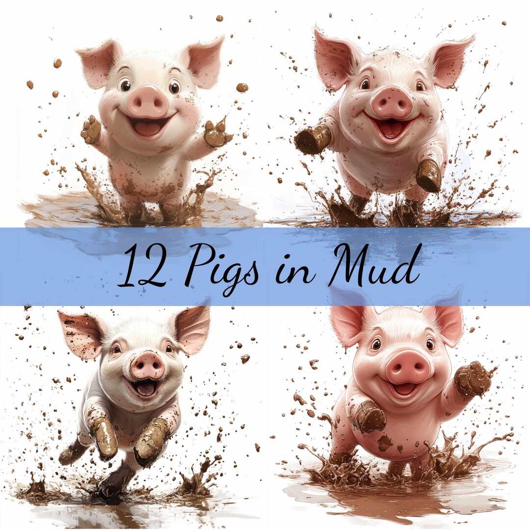 12 Pig in a Mud Puddle Clipart Bundle, High-quality JPG, Craft Art ...