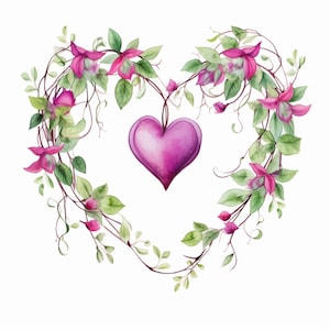 16 Fuschia Flower Heart Wreath Clipart Bundle, High-quality JPG, Craft ...