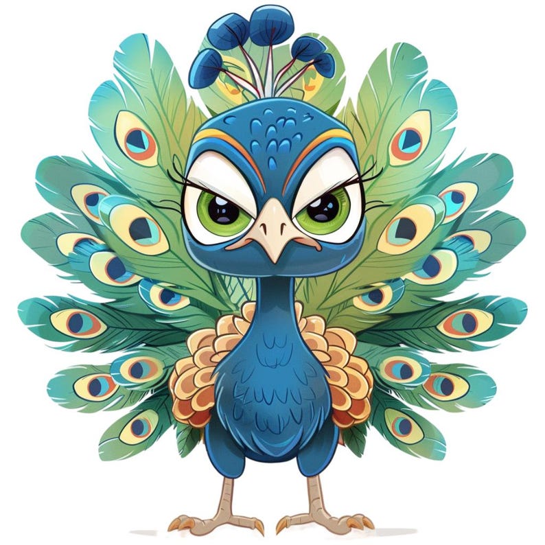 16 Quirky Peacock Adorable Cute Sassy Clipart Bundle, 16 High-quality ...