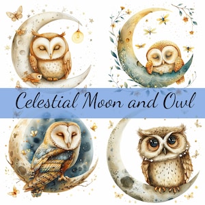 Owl and Moon Celestial Clipart Bundle, 16 High-quality JPG, Craft Art ...