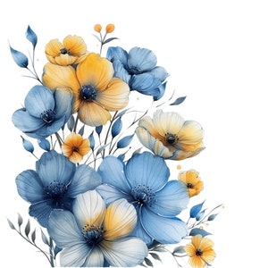 16 Blue Yellow Flower Corner Frame Clipart Bundle, 16 High-quality JPG ...