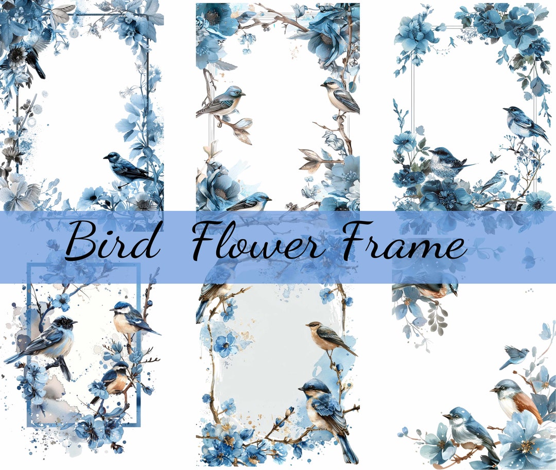 15 Blue Bird and Flower Frame Clipart Bundle, 15 High-quality JPG ...