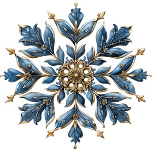 Snowflakes Blue and Gold Clipart Bundle, 12 High-quality JPG, Craft Art ...