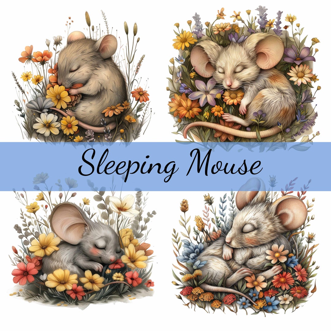 15 Mouse Sleeping in Flower Bed Clipart Bundle, 15 High-quality JPG ...