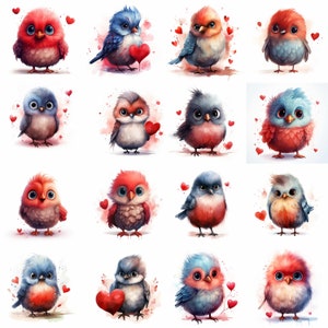 16 Valentine Bird Clipart Bundle, High-quality JPG, Craft Art, Card ...