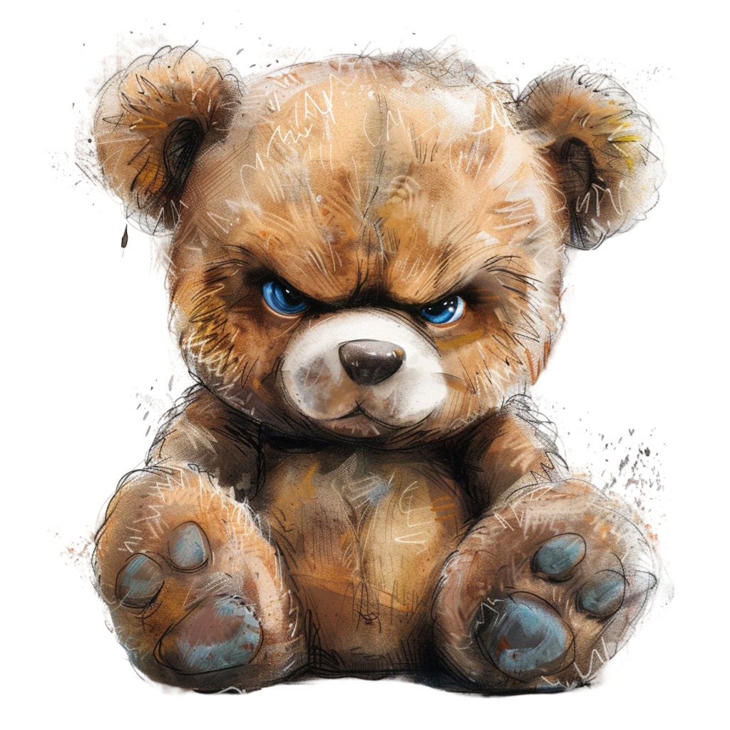16 Grumpy Angry Teddy Bear Clipart Bundle, 16 High-quality JPG, Craft ...