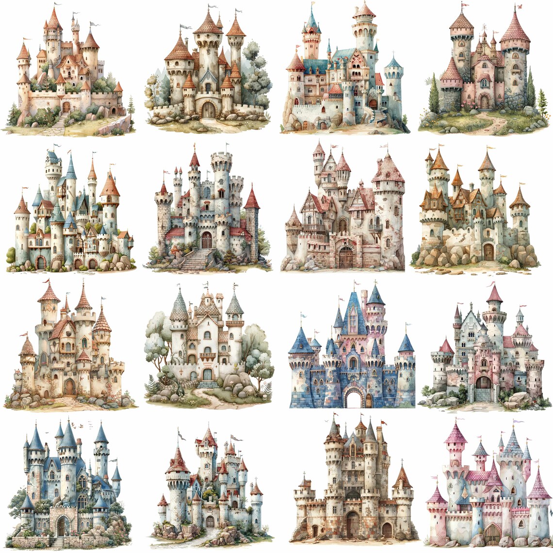 16 Medieval Castle Clipart Bundle, 16 High-quality JPG, Craft Art, Card ...