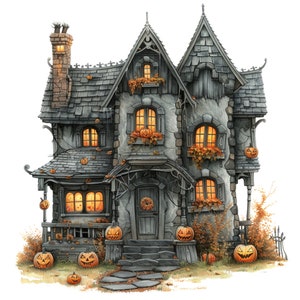 16 Halloween House Pumpkins Clipart Bundle, 16 High-quality JPG, Craft ...