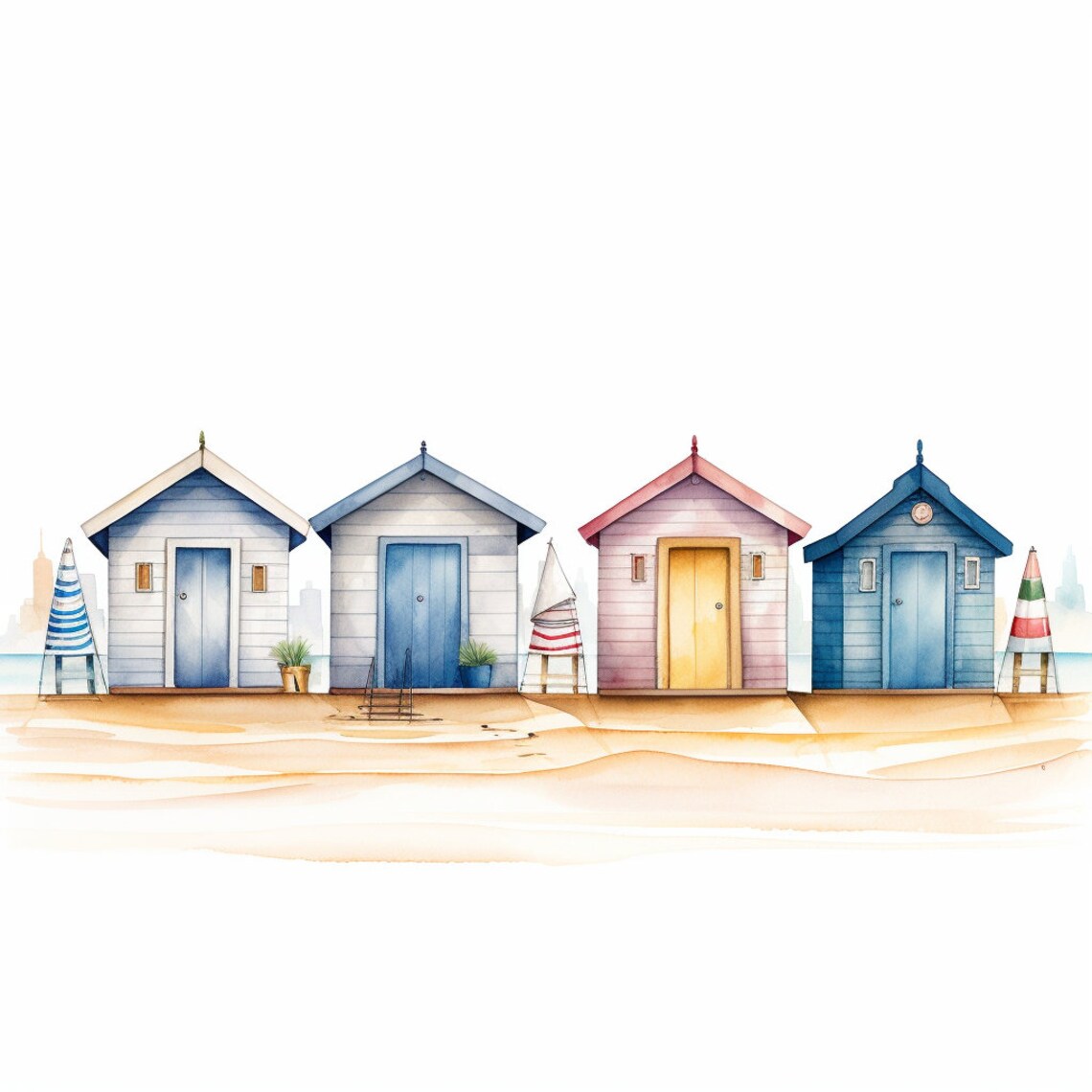 16 Beach Huts Clipart Bundle, High-quality JPG, Craft Art, Card Making ...