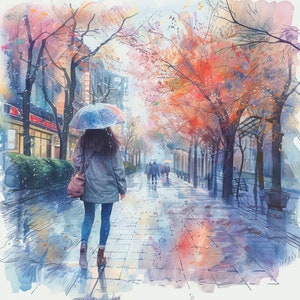 16 Woman Walking in the Rain Clipart Bundle,16 High-quality JPG, Craft ...