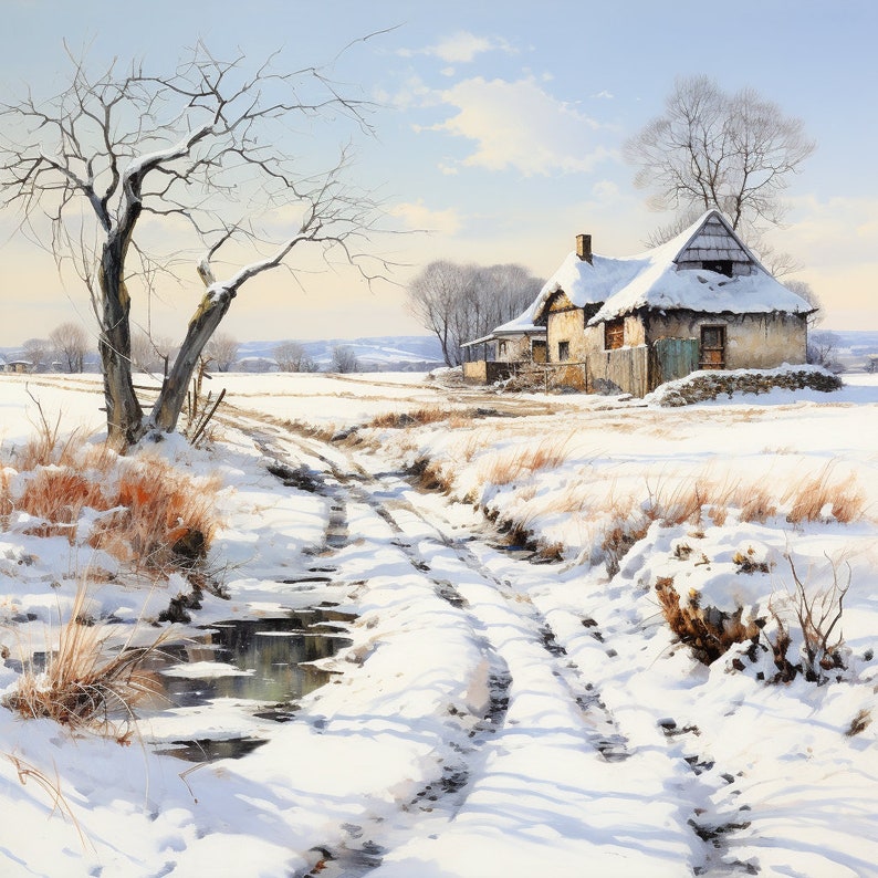 Snowy Lane Country House Clipart Bundle, High-quality JPG, Craft Art ...