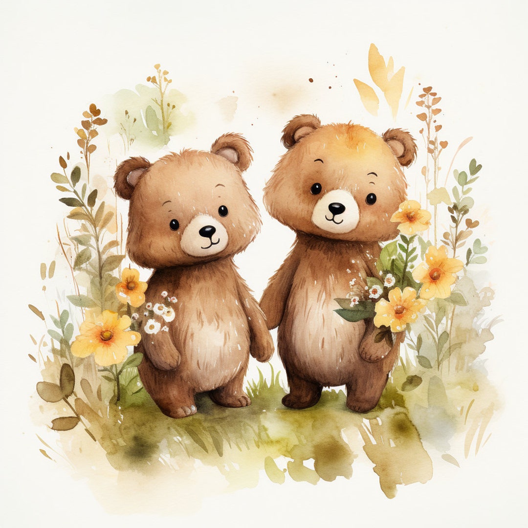 14 Bear Friends Clipart Bundle, High-quality JPG, Nursery Art, Card ...