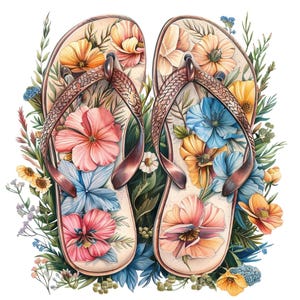 Flip Flops With Flowers Clipart Bundle, 16 High-quality JPG, Craft Art ...