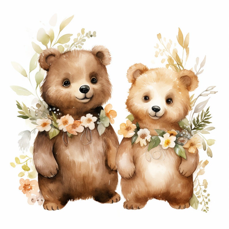 14 Bear Friends Clipart Bundle, High-quality JPG, Nursery Art, Card ...