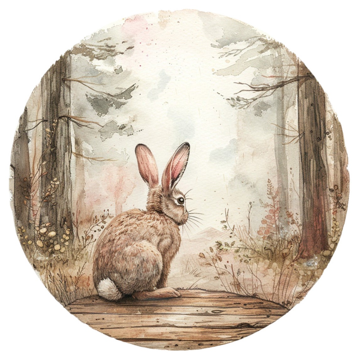 16 Round Hare Rabbit in Woods Bunny Clipart Bundle, 16 High-quality JPG ...