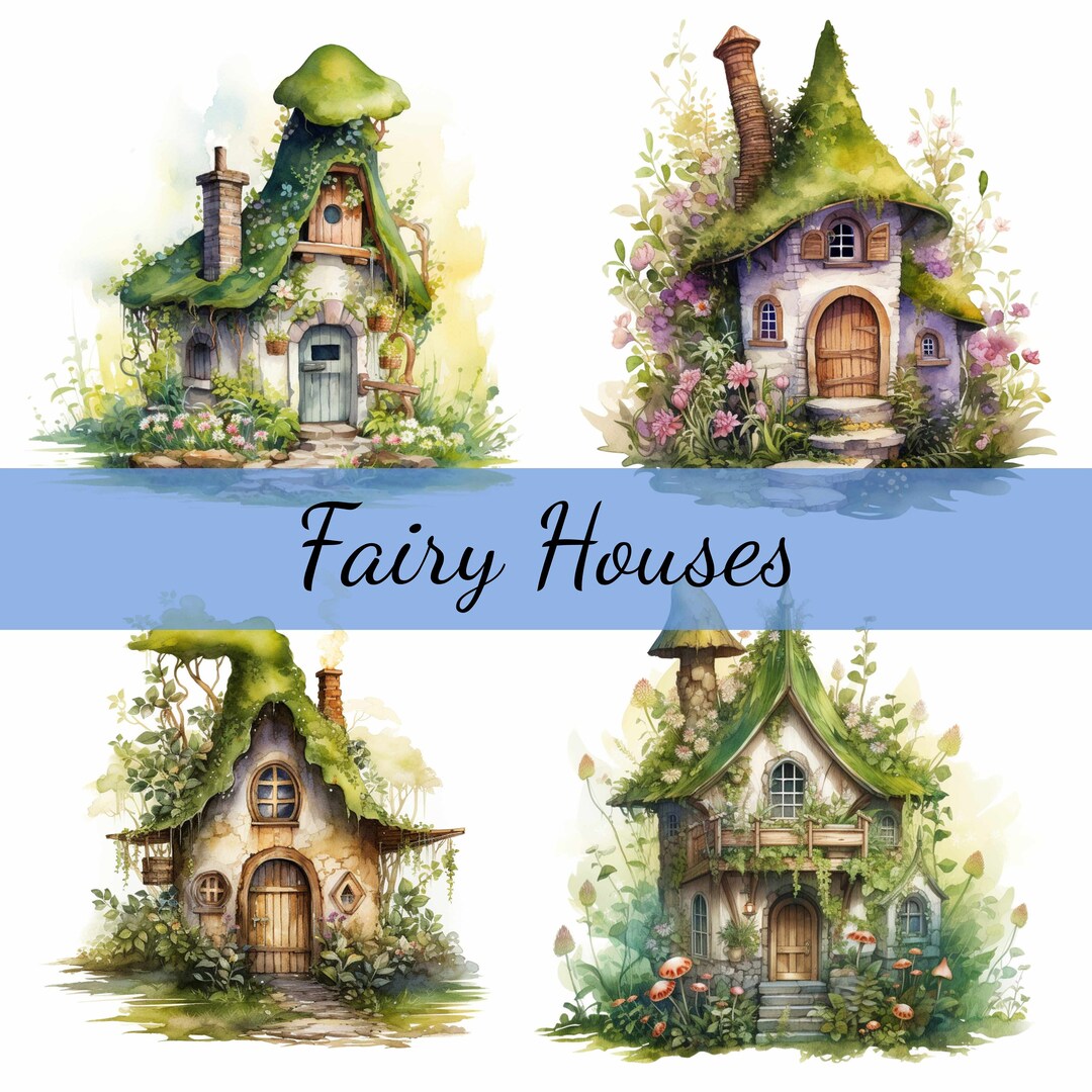 16 Fairy Houses Clipart Bundle, High-quality JPG, Craft Art, Card ...