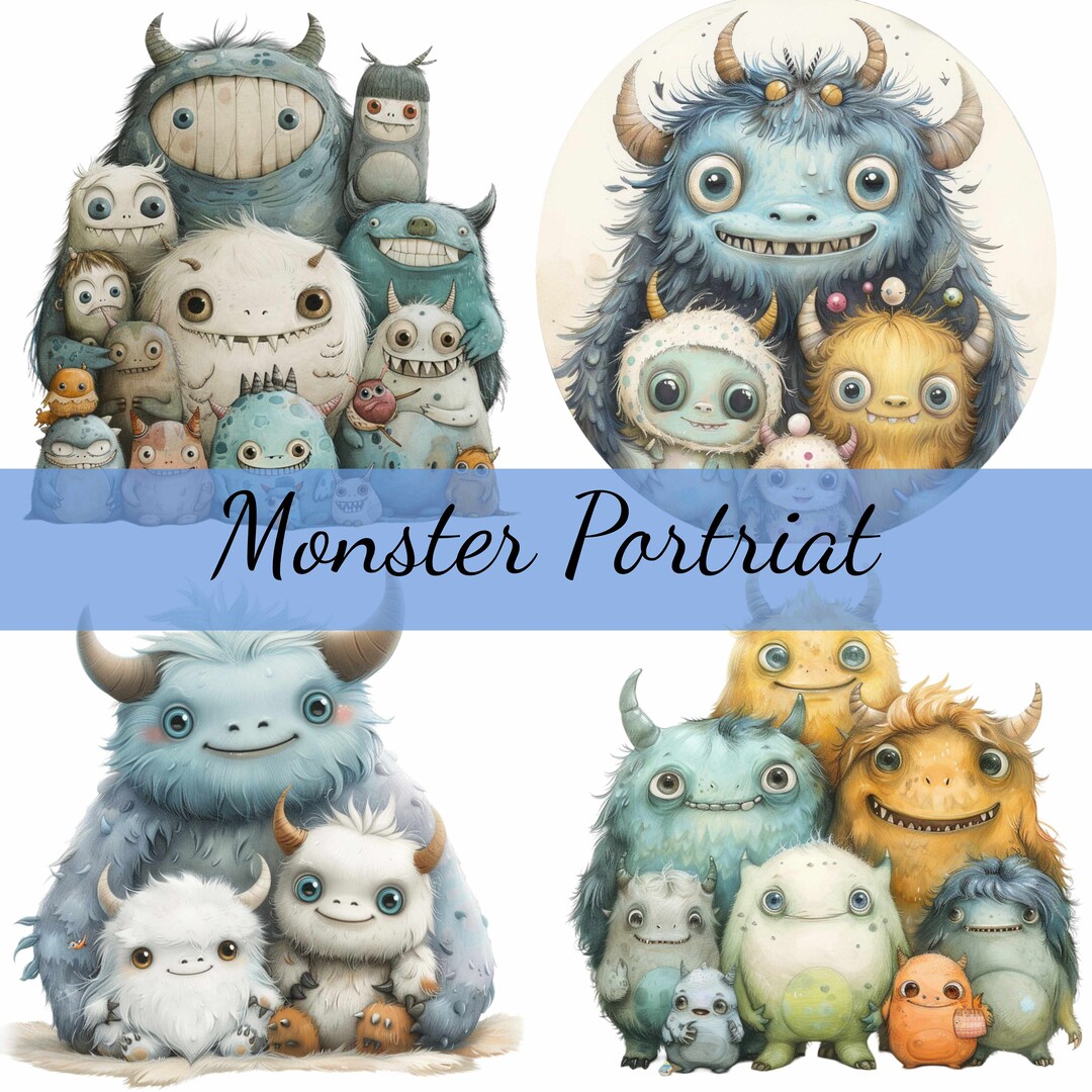 16 Monster Family Portrait Clipart Bundle, 16 High-quality JPG, Craft ...