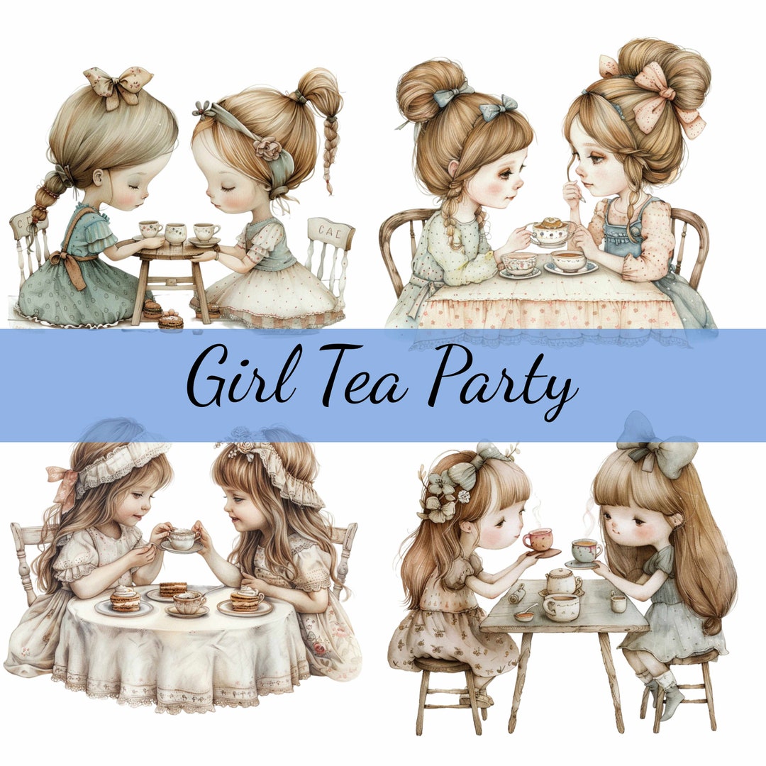 14 Girl Tea Party Clipart Bundle, 14 High-quality JPG, Craft Art, Card ...