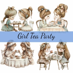 Girl Tea Party Clipart Bundle, 14 High-quality JPG, Craft Art, Card ...